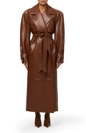 Naked Wardrobe Faux Leather Trench Coat - Toffee