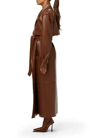 Naked Wardrobe Faux Leather Trench Coat - Toffee