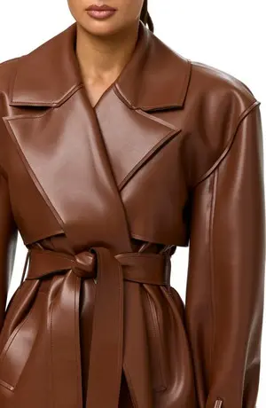 Naked Wardrobe Faux Leather Trench Coat - Toffee