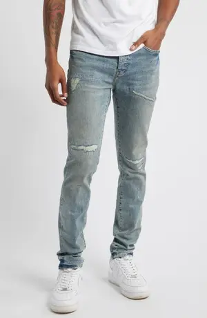 PURPLE BRAND Rip & Repair Skinny Jeans - Light Indigo