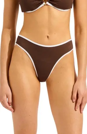 Seafolly Beach Bound High Cut Bikini Bottom - Dark Chocolate