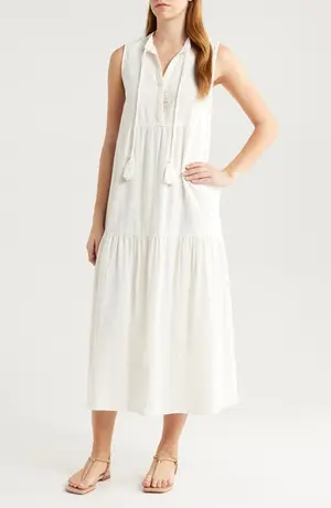 Elan Tiered Cotton & Linen Cover-up Dress - White