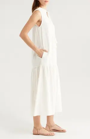 Elan Tiered Cotton & Linen Maxi Dress With Tassel Ties