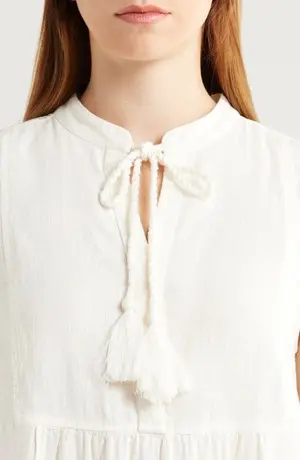 Elan Tiered Cotton & Linen Maxi Dress With Tassel Ties
