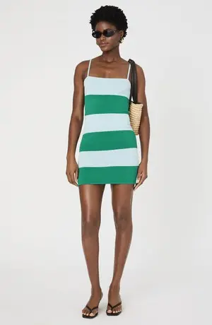 French Connection Colorblock Knit Mini Dress - Green/light Dream Blue