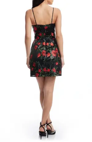 Dress The Population Elva Sequin Floral Print Minidress