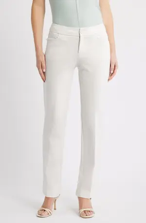Anne Klein Flat Front Straight Leg Pants - White Dove