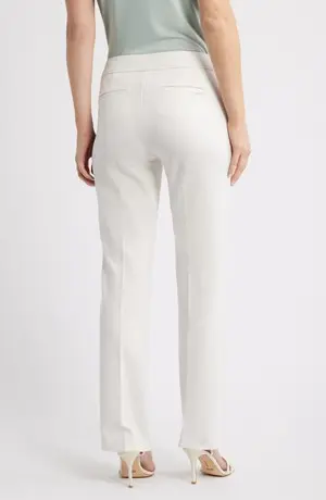 Anne Klein Flat Front Straight Leg Pants - White Dove