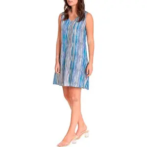 APNY Painted Desert Linen Shift Dress - Blue Multi