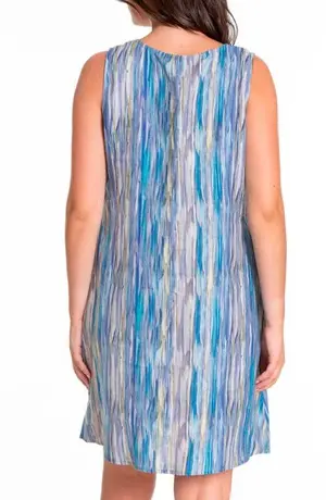 APNY Painted Desert Linen Shift Dress - Blue Multi