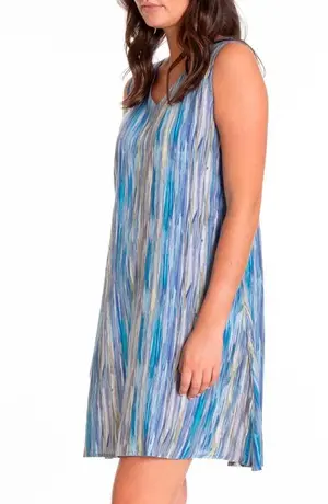 APNY Painted Desert Linen Shift Dress - Blue Multi