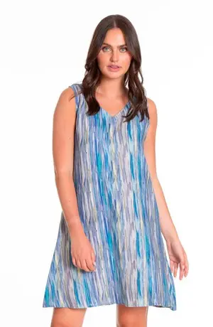 APNY Painted Desert Linen Shift Dress - Blue Multi