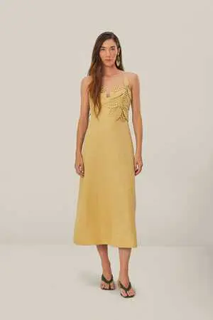 FARM RIO PROVISÓRIO Farm Rio Active 3d Flower Bodice Midi Dress - Sand