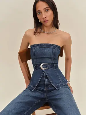 REFORMATION Reformation Collins Strapless Denim Top Blue