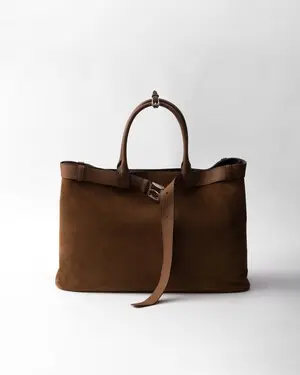 Prada Buckle Suede Bag With Belt - Cocoa Brown