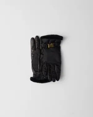 Prada Re-nylon And Shearling Gloves - Black