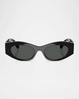 Versace Medusa Embellished Oval Sunglasses - Dark Grey