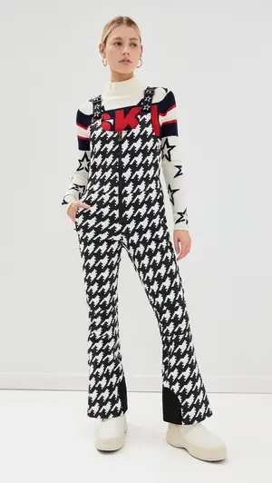 Perfect Moment Jg Bib Ski Pants - Black And White Houndstooth