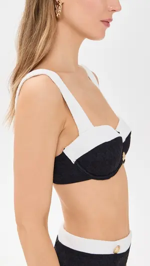 L'Agence Alexandria Colorblock Chic Structured Bra Top With Gold Buttons