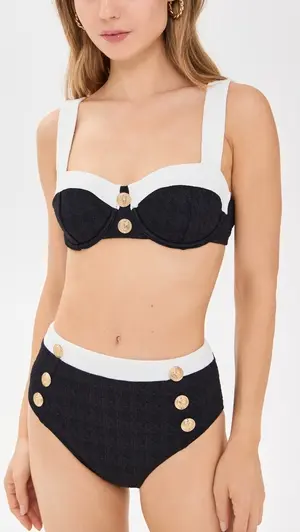 L'Agence Alexandria Colorblock Chic Structured Bra Top With Gold Buttons