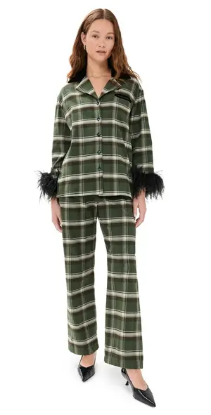 Sleeper Checked Cotton Flannel Set Green & Black Checked