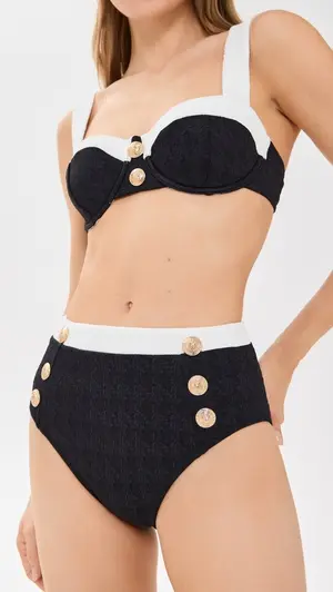 L'AGENCE Vanessa Colorblock High Waisted Bikini Bottoms - Black