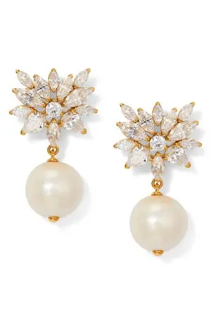 Nadri Cubic Zirconia & Pearl Drop Earrings - Gold