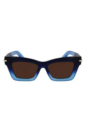 FERRAGAMO Prisma Modified Rectangular Sunglasses - Gradient Dark Blue Transparent