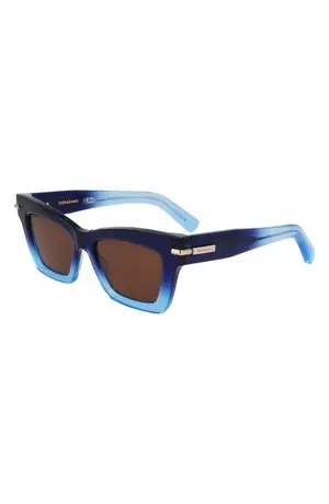 FERRAGAMO Prisma Modified Rectangular Sunglasses - Gradient Dark Blue Transparent