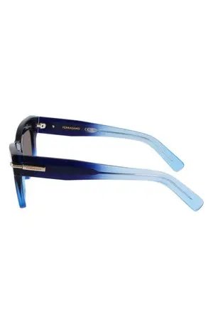 FERRAGAMO Prisma Modified Rectangular Sunglasses - Gradient Dark Blue Transparent