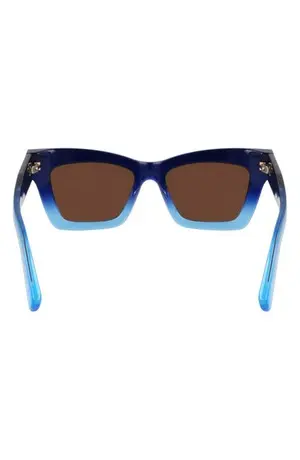 FERRAGAMO Prisma Modified Rectangular Sunglasses - Gradient Dark Blue Transparent