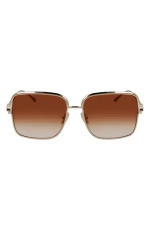 FERRAGAMO FERRAGAMO Gancini 57mm Rectangular Sunglasses Gold/ Brown Sand Gradient
