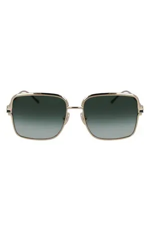 FERRAGAMO FERRAGAMO Gancini 57mm Rectangular Sunglasses Gold/ Green Gradient