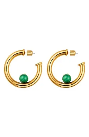 CHRISTINA CARUSO Malachite Medium Hoop Earrings - 14k Gold