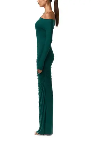 slim fit dress slacks Dark Green Satin Off Shoulder Long Party Dress, A-line Green Formal Dr –  Cutedressy main image 1
