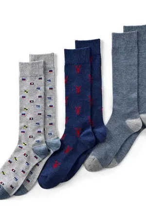 LANDS' END Lands' End Novelty Dress Socks - 3 Pack Nautical Pack