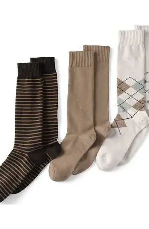 LANDS' END Lands' End Novelty Dress Socks - 3 Pack Neutral Argyle Pack