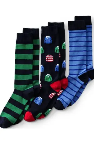 LANDS' END Lands' End Novelty Dress Socks - 3 Pack Rugby Shirt Pack