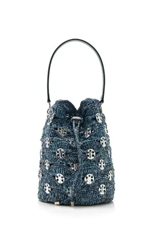 Rabanne Hardware-detailed Woven Raffia Bucket Bag - Blue