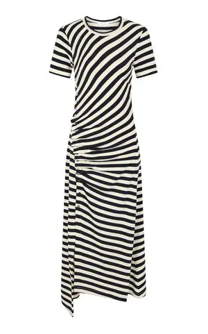 Rabanne Gathered Wool-Blend Midi Dress Stripe