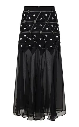 Rabanne Studded Cutout Mesh Midi Skirt