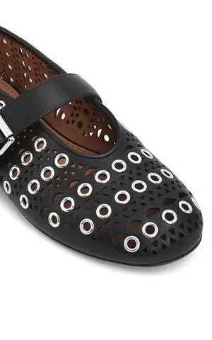 Alaïa Biker Leather Ballet Flats - Black
