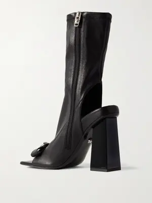 Versace Ribbon Embellished Leather Ankle Boots