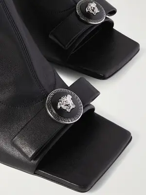 Versace Ribbon Embellished Leather Ankle Boots