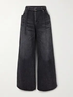 Sacai Belted High-rise Wide-leg Jeans - Black