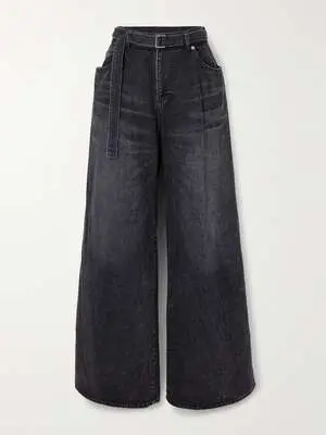 Sacai Belted High-rise Wide-leg Jeans - Black