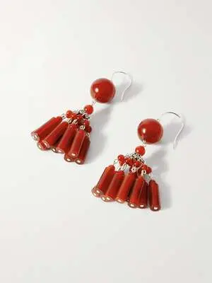 SOPHIE BUHAI Flamenco Silver Carnelian Tasseled Earrings - Red