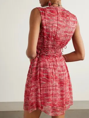 MARANT ETOILE Anawa Tie-detailed Gathered Printed Crepon Mini Dress