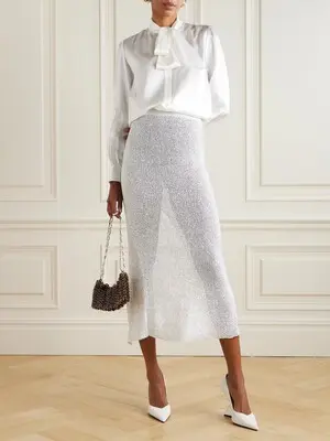 Alessandra Rich Sequin-embellished Metallic Knitted Maxi Skirt