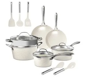 GOTHAM STEEL Hammered Cream 15 Piece Cookware A Nd Utensil Set - One-color